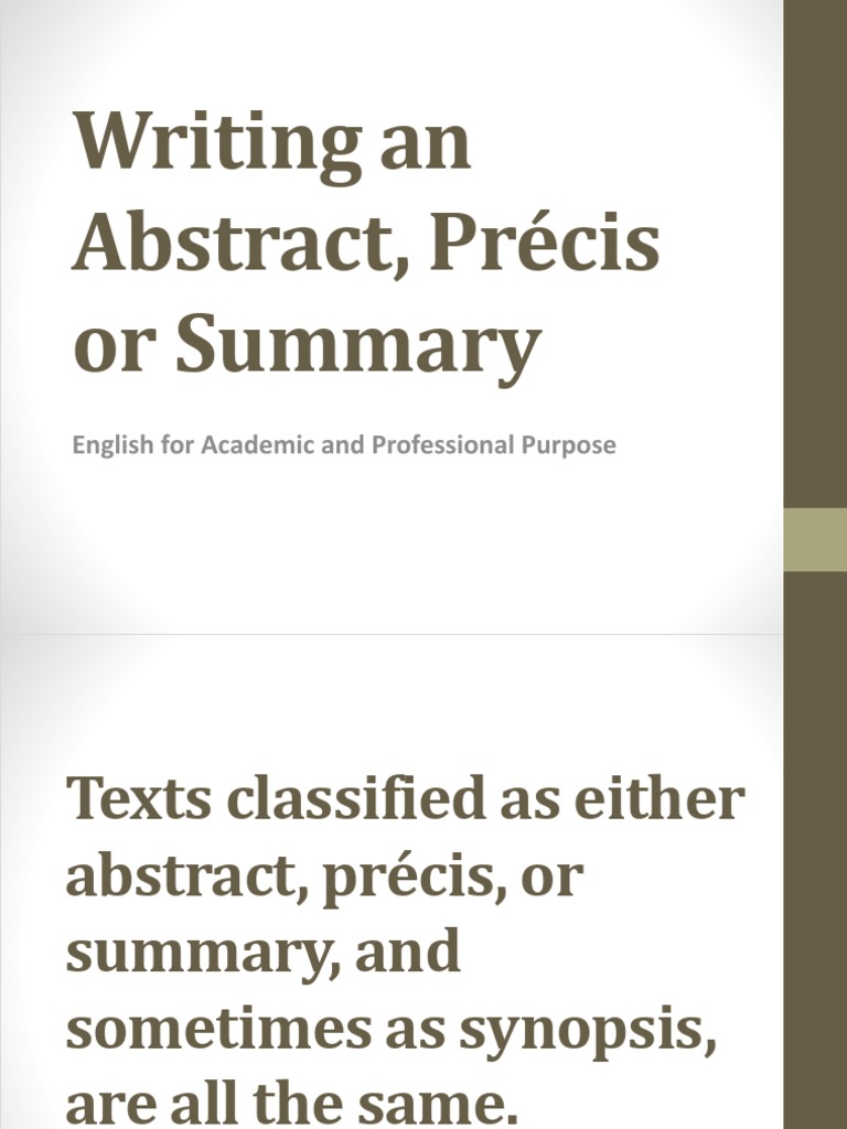 Writing An Abstract Précis or Summary | PDF