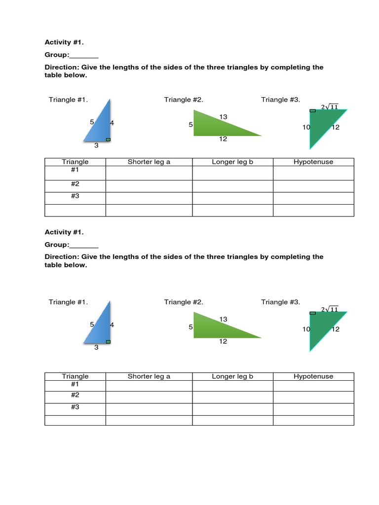 Activity #1. Group: - Direction: Give The Lengths of The Sides of The ...