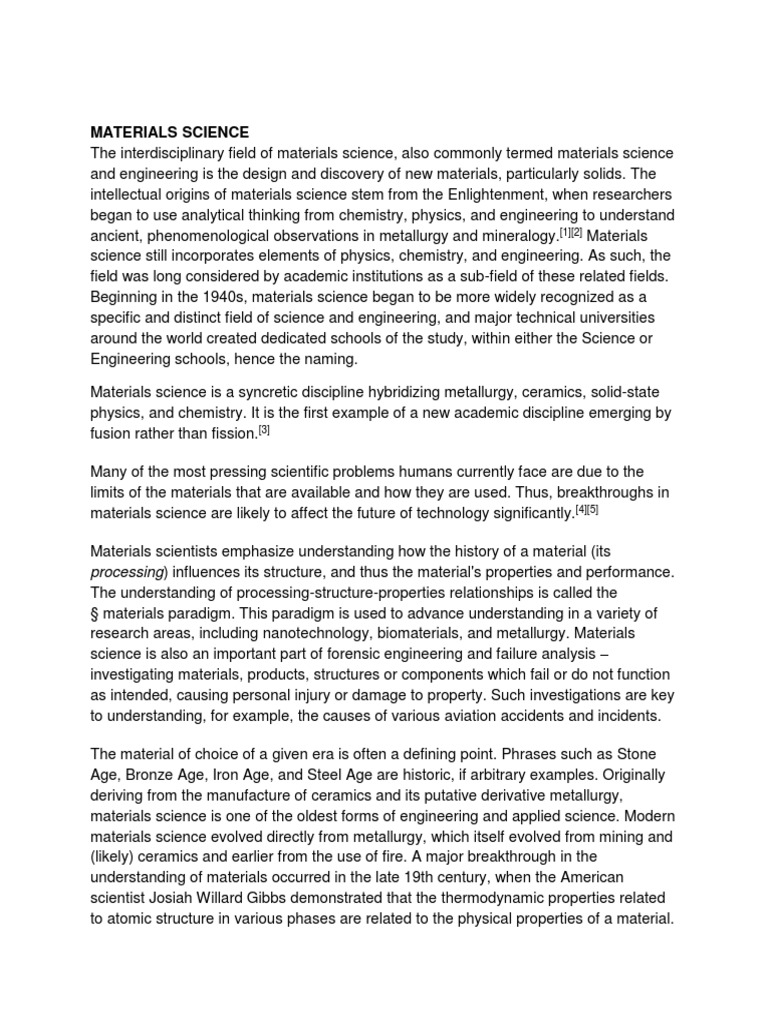 Materials Science: Processing) Influences Its Structure, and Thus The ...