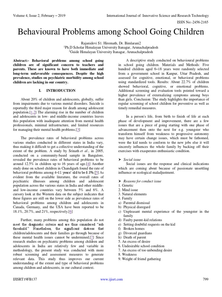 Behavioural Problems Among School Going Children | PDF | Mental ...