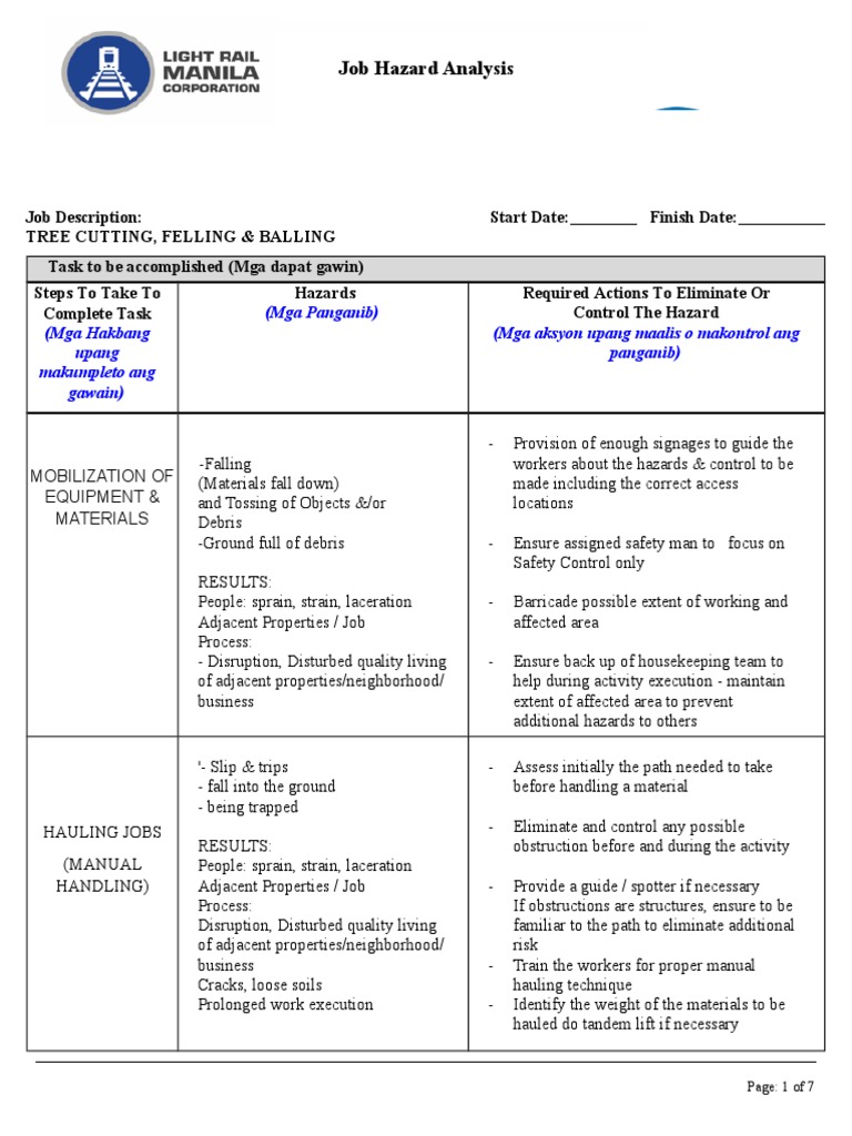 Tree Cutting Job Hazard Analysis | PDF | Electric Power Transmission ...