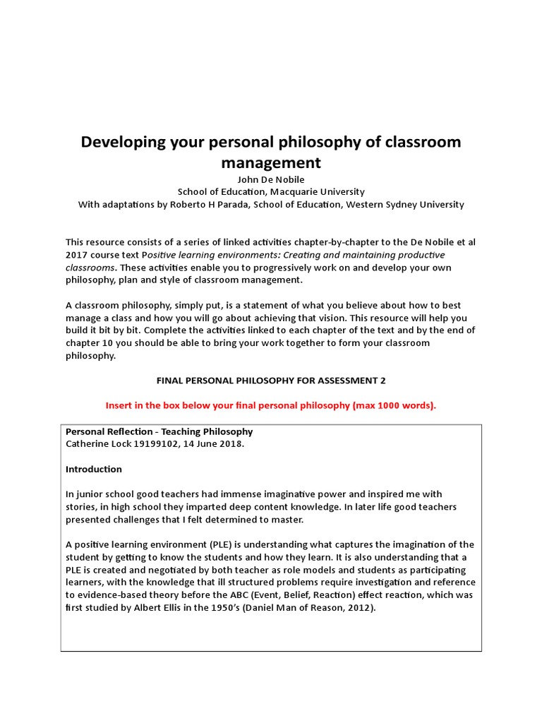 Classroom Management Philosophy Guide | PDF | Educational Assessment ...