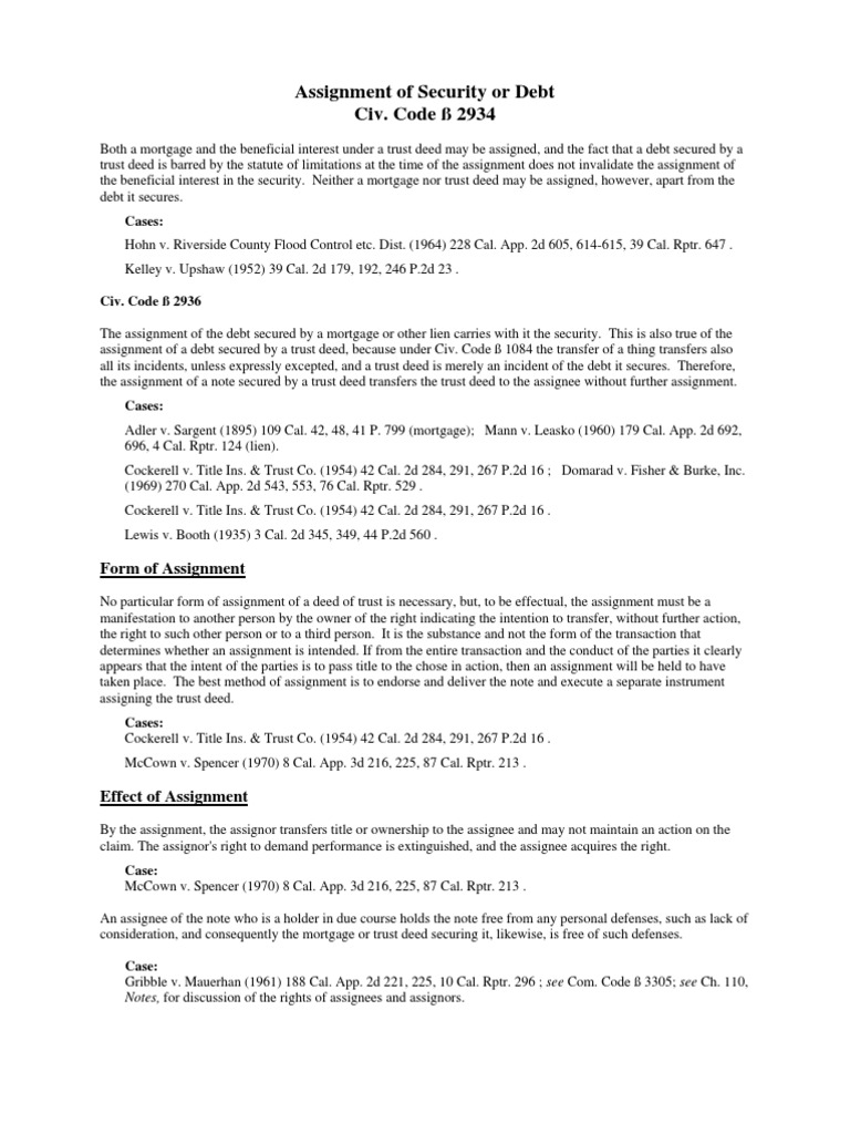 Assignment of Security or Debt | PDF | Assignment (Law) | Deed Of Trust ...
