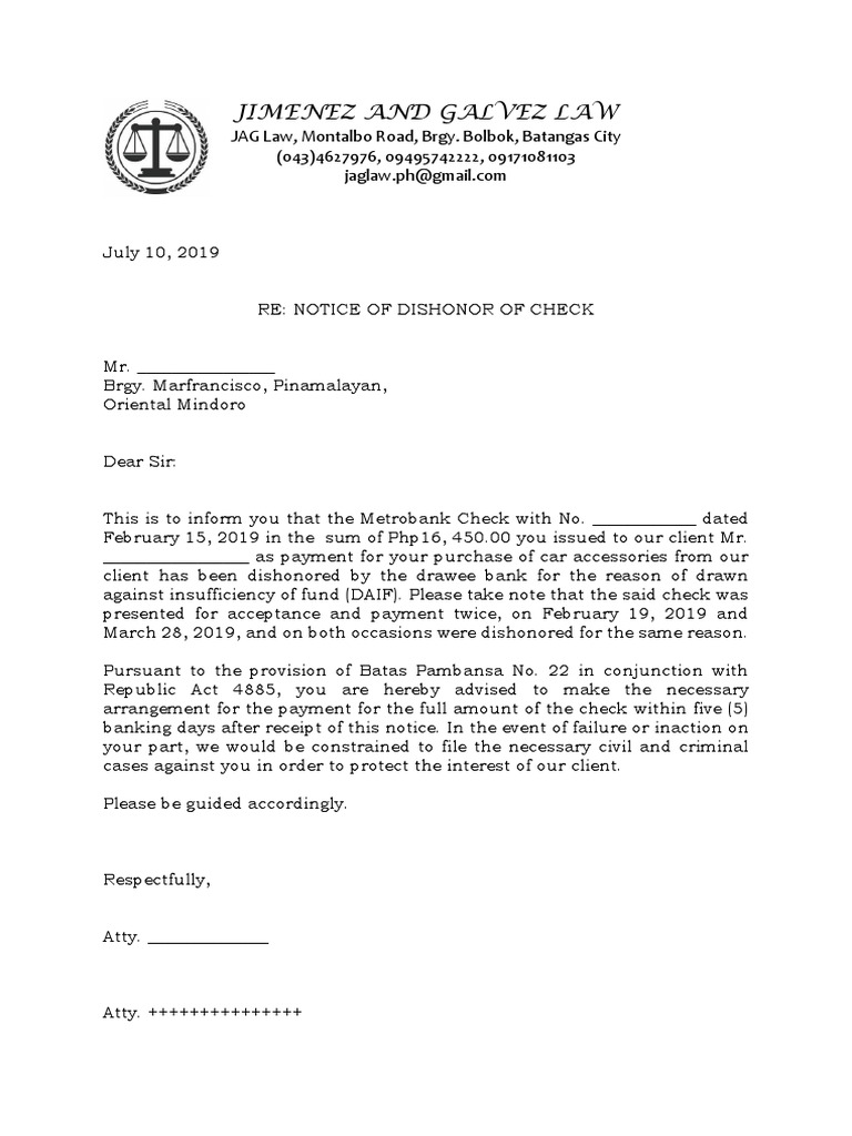 Demand Letter For BP 22 | PDF