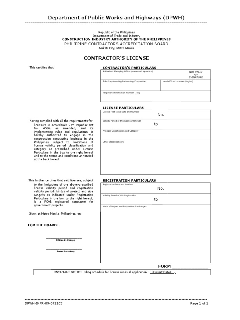 DPWH Infr 09 | Download Free PDF | Licensure | License