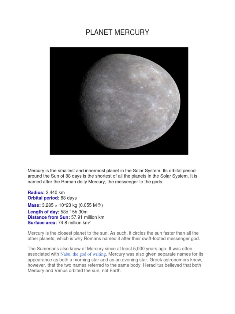 Mercury: Smallest and Fastest Planet | PDF