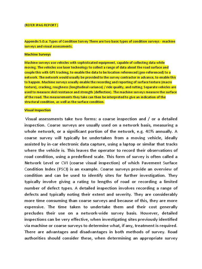 Types of Pavement Condition Surveys | PDF | Road Surface | Road