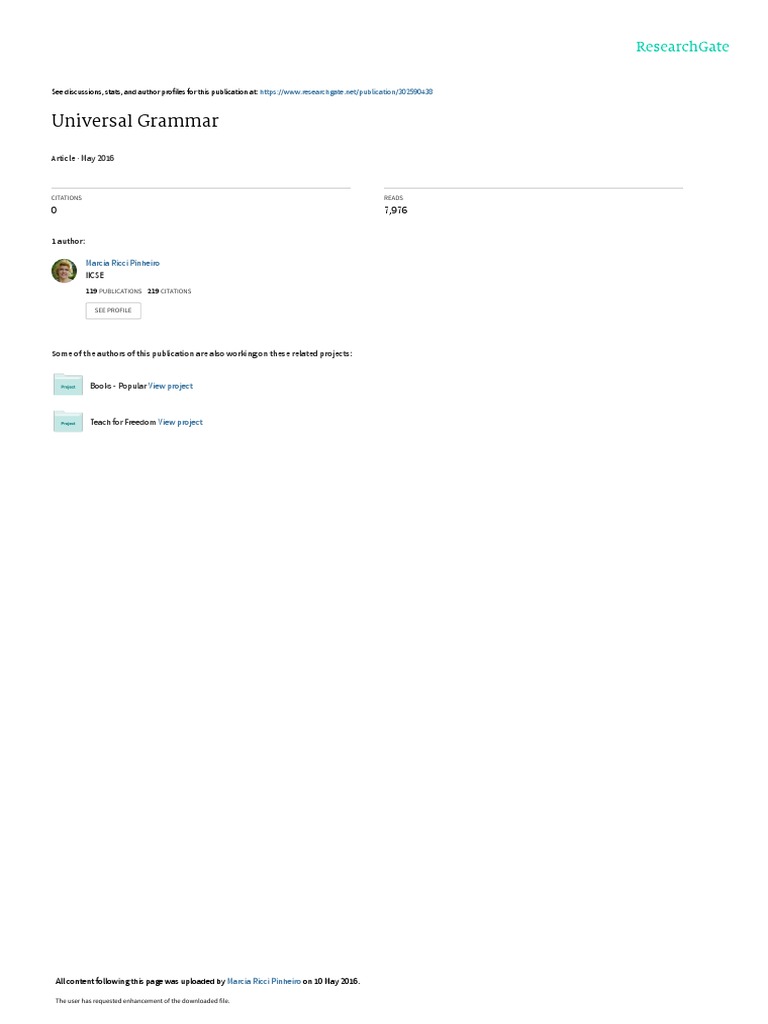 Universal Grammar PDF | PDF | Noam Chomsky | Reality