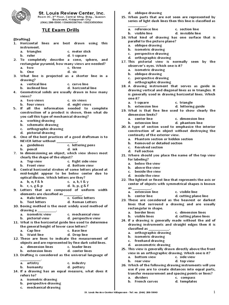 TLE Exam Drills: St. Louis Review Center, Inc | PDF | Plumbing | Concrete