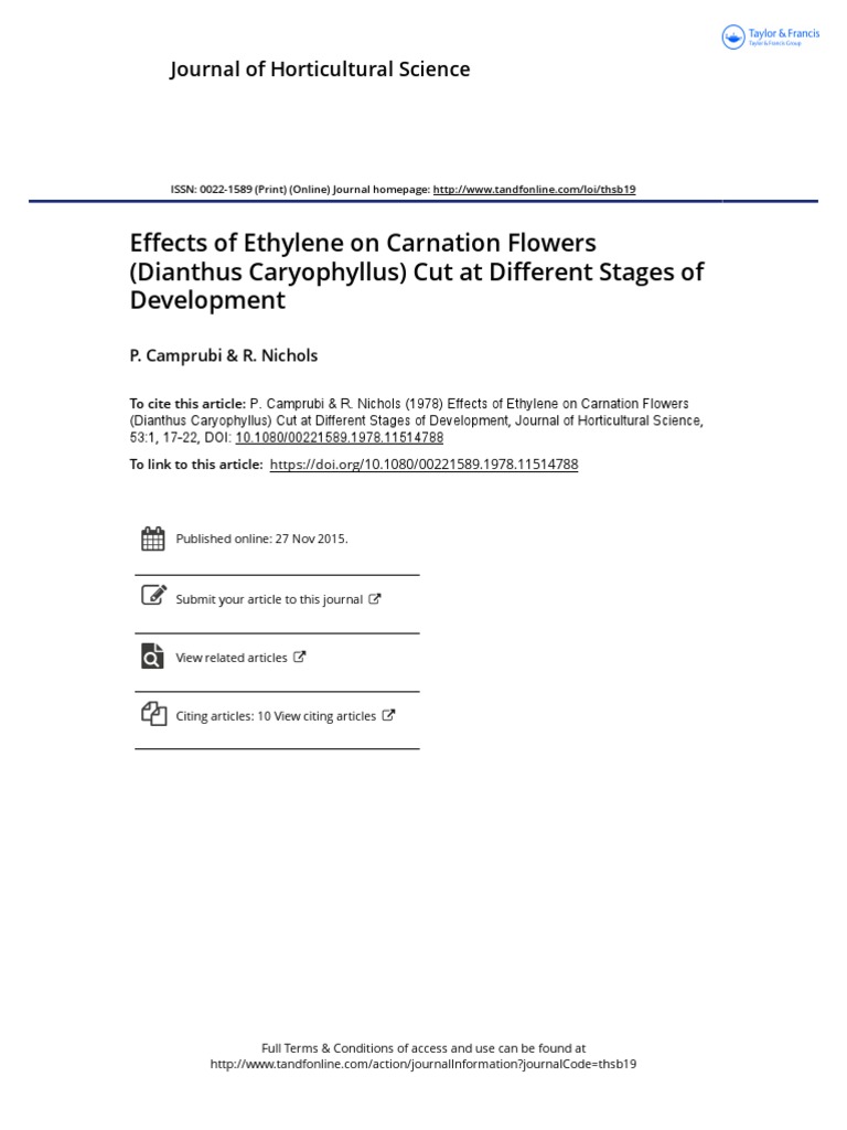 Effects of Ethylene On Carnation Flowers (Dianthus Caryophyllus) Cut at ...