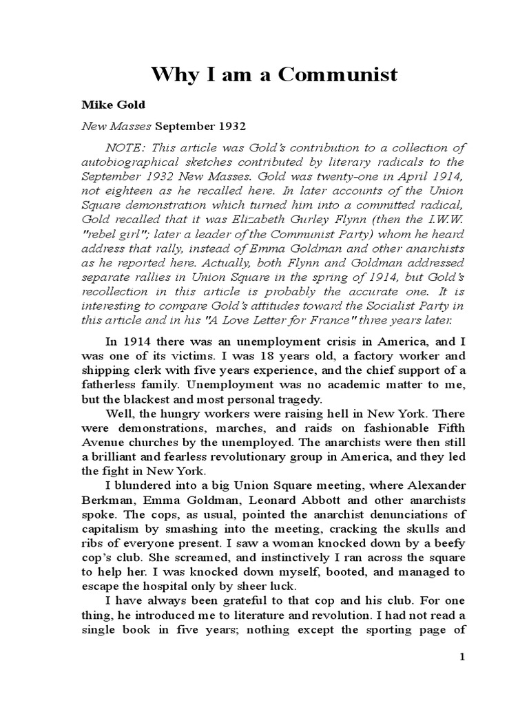 Mike Gold Communist | PDF | Socialism | Industrial Workers Of The World