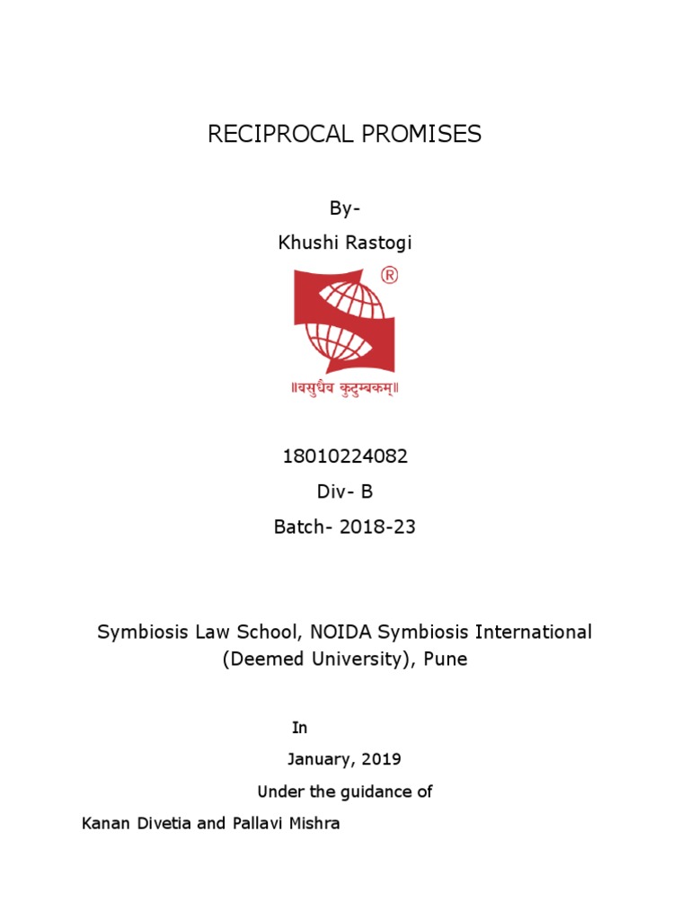 Reciprocal Promises: By-Khushi Rastogi | PDF | Consideration | Social Institutions