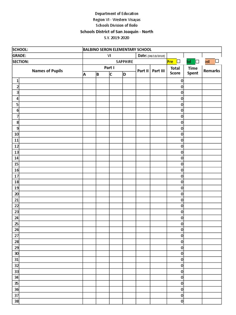 Numeracy Test Result Sheet (School) | PDF | Learning