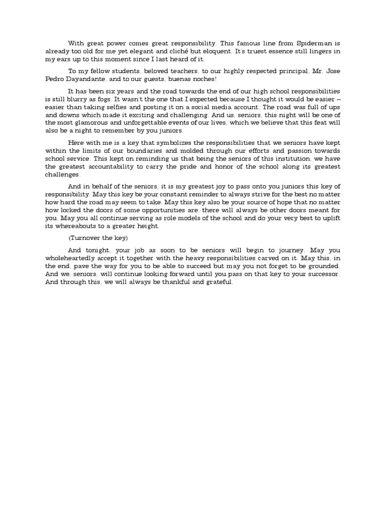 Bequeathal Speech 2019 | PDF