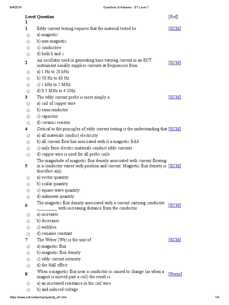 Eddy Current Testing Q&A Guide | PDF | Electromagnetic Induction ...