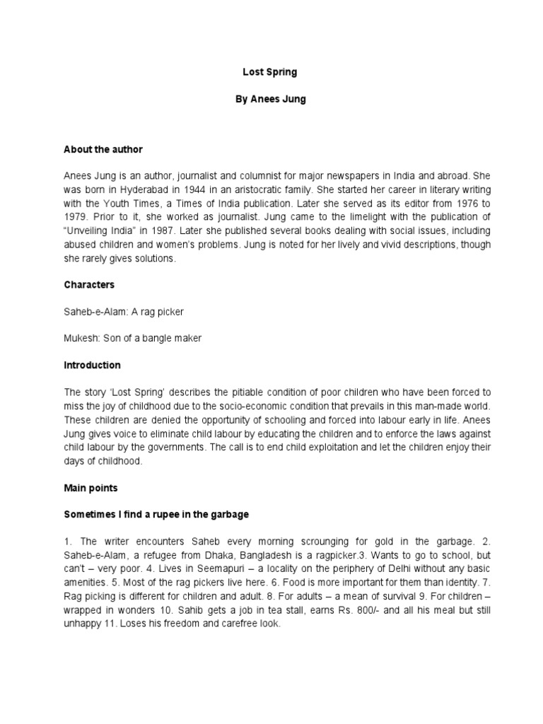 Lost Spring by Anees Jung | PDF