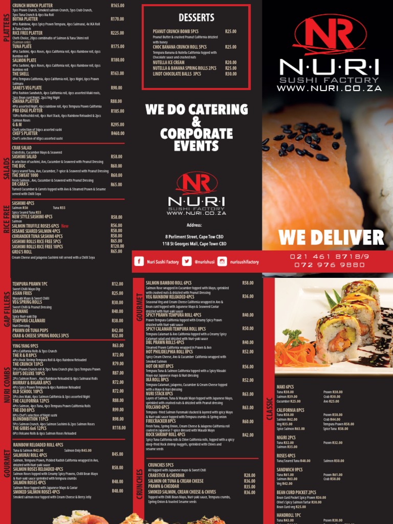 Nuri Sushi Menu And Prices Pdf Sushi Western Cuisine