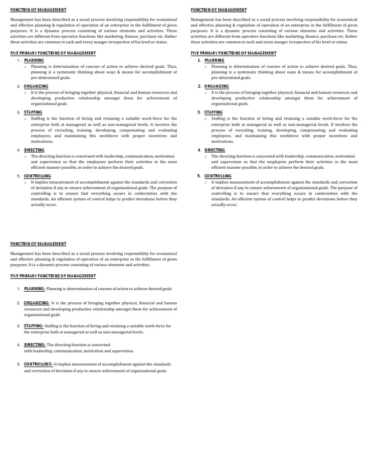 Function of Management Function of Management | PDF | Goal | Human ...