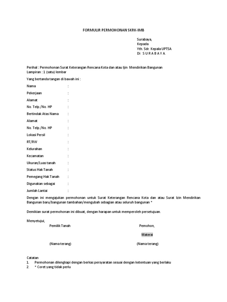 Formulir Permohonan IMB SURABAYA | PDF