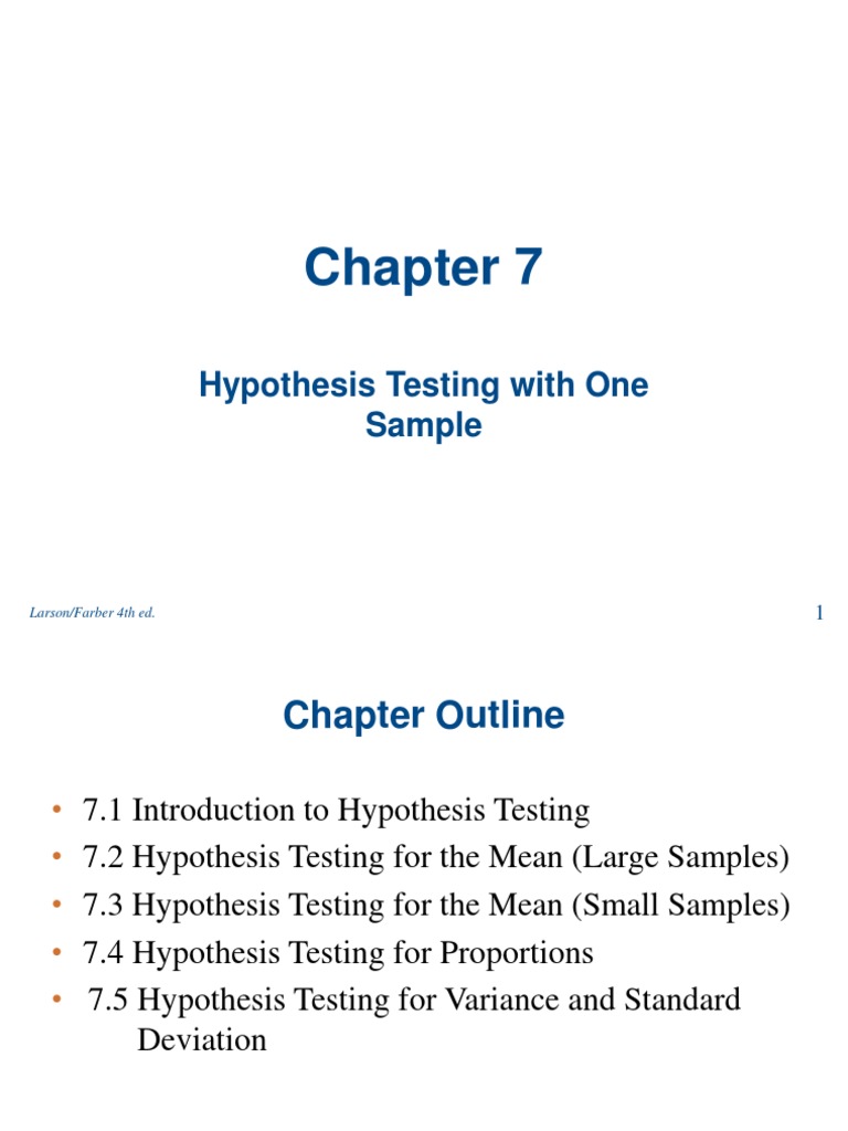Hypothesis Testing Chapter 7 - 1 - 7 - 4 | PDF | P Value | Statistical ...