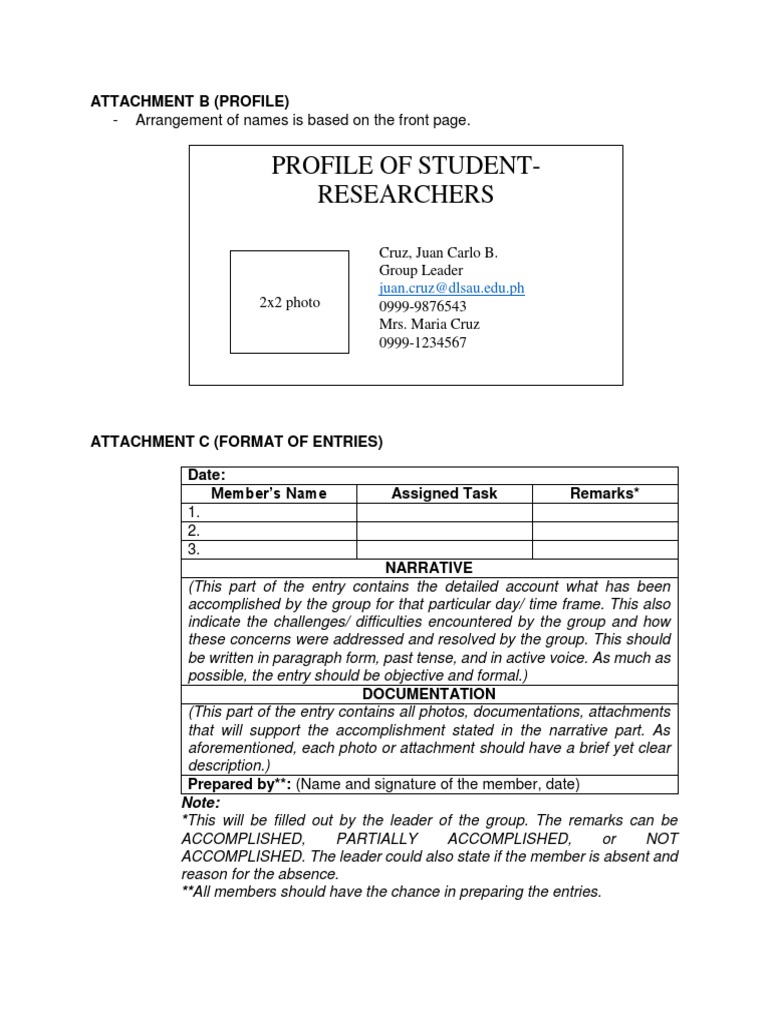 Student Researcher Profile Template | PDF