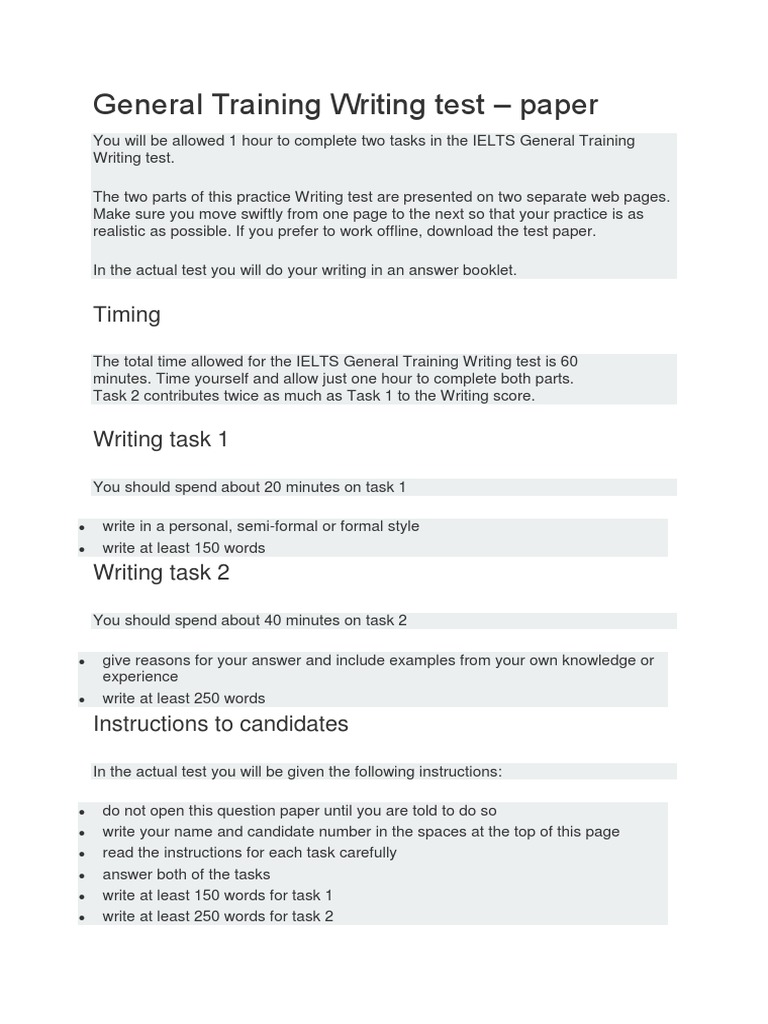 IELTS Writing Practice Test | PDF | International English Language ...