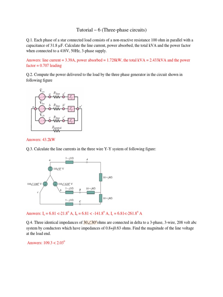 Three-Phase Circuit Calculations Tutorial | PDF