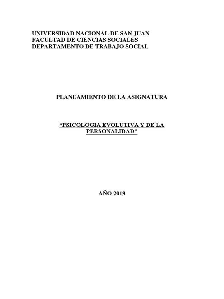 Planeamiento Psicologia Evo y de La Pdad 2019 | PDF | Prueba ...