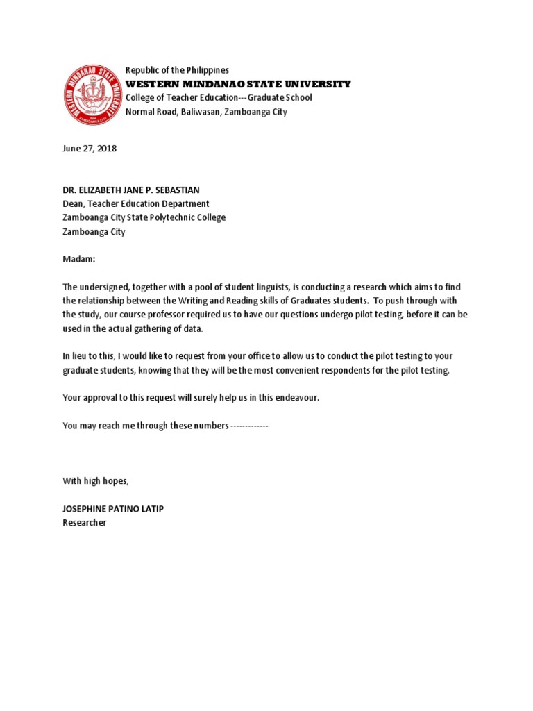Letter For Pilot Testing | PDF
