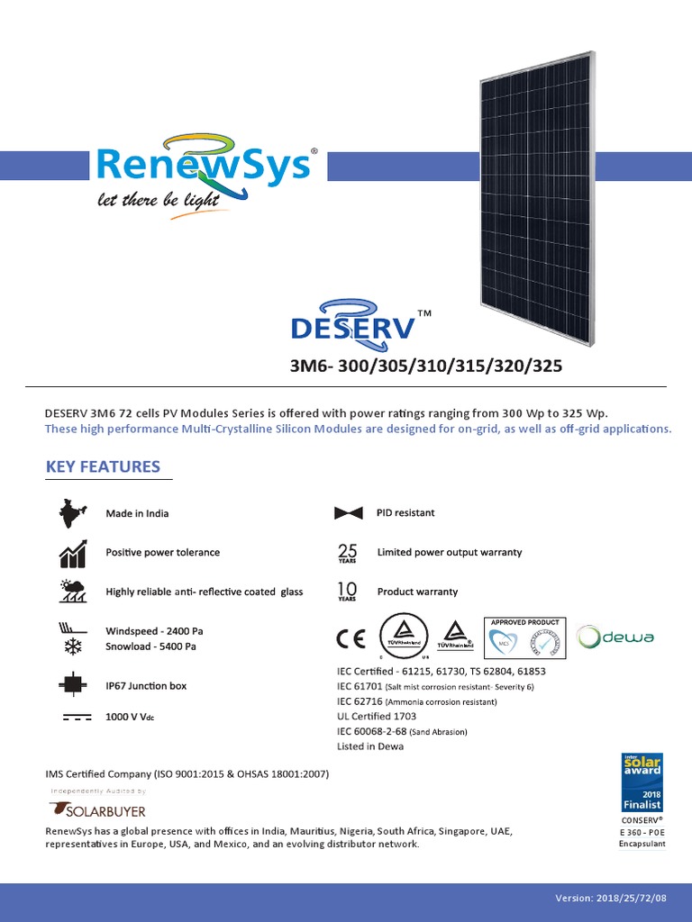 Renewsys Solar Data Sheet. | PDF
