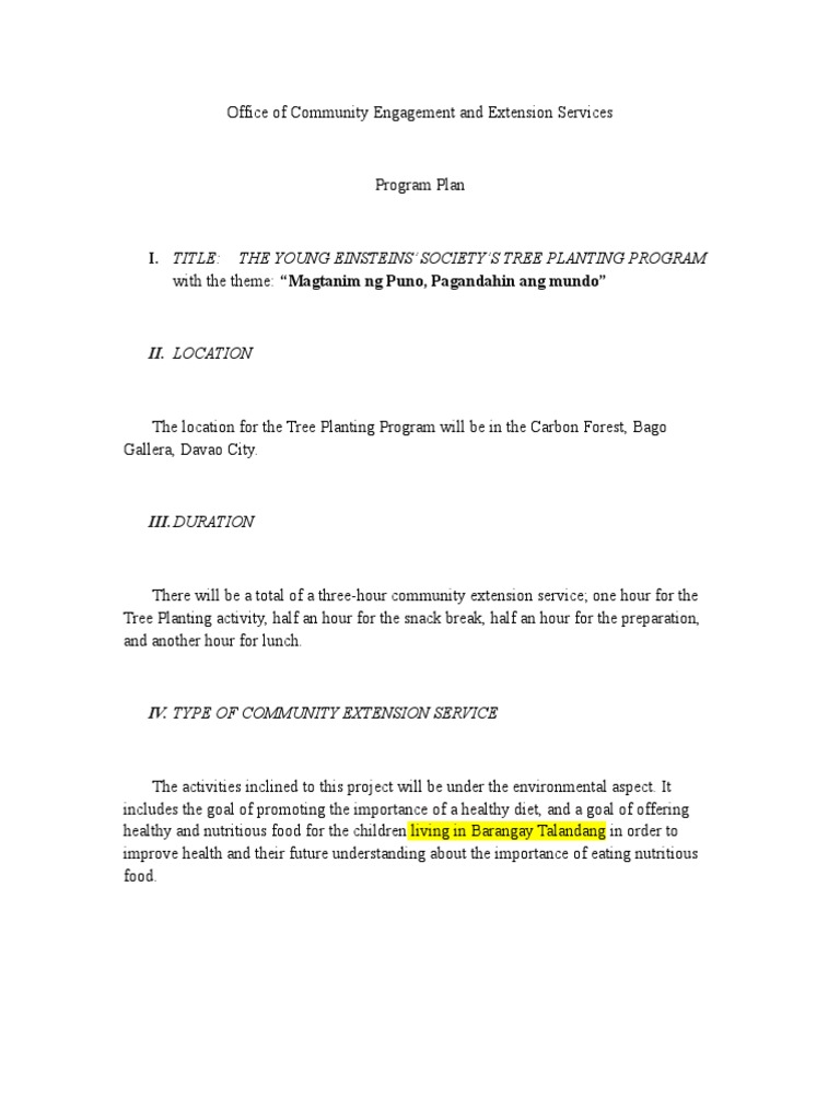 Project Proposal Community Extension | PDF | Trees | Natural Environment