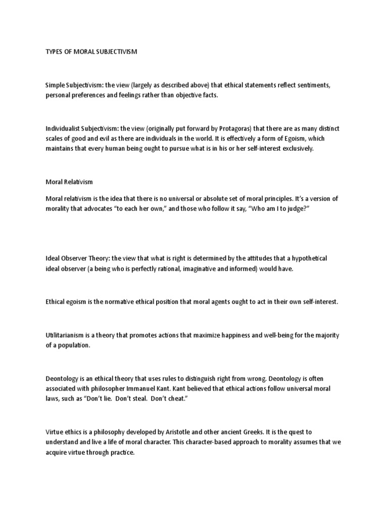 Types of Moral Subjectivism | PDF