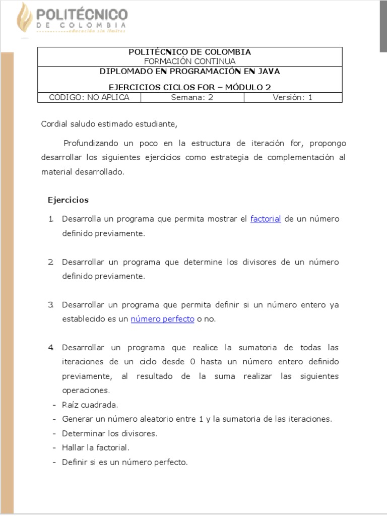 Módulo 2 - Ejercicios - Ciclo For | PDF