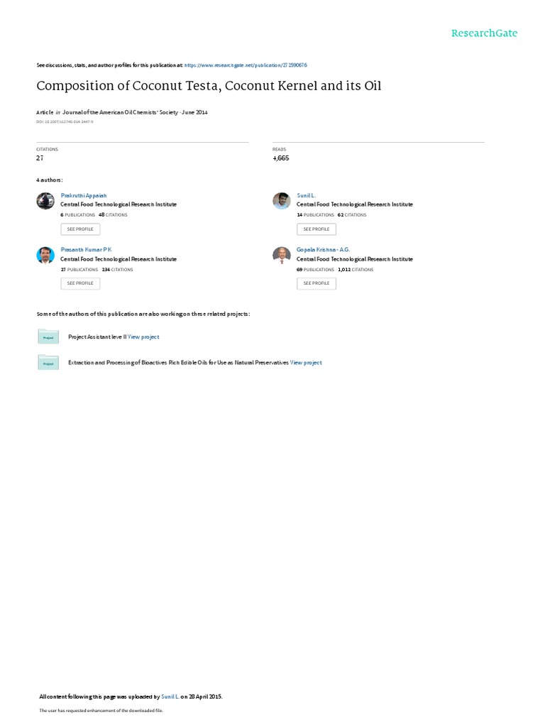 Compositionof Coconut Testa Coconut Kernelandits Oil 1 | PDF | Coconut ...