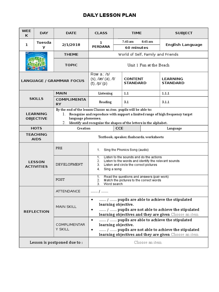 Lesson Plan Yr 1 Week 1 - Phonics | PDF | Phonics | Lesson Plan