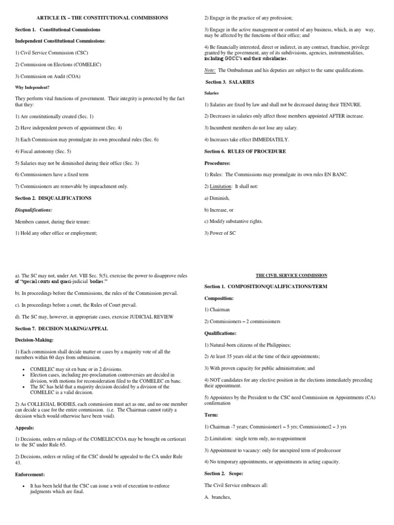 Article Ix - The Constitutional Commissions Section 1. Constitutional ...