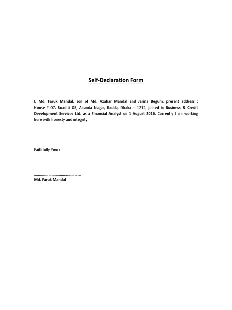 Self-Declaration Form | PDF