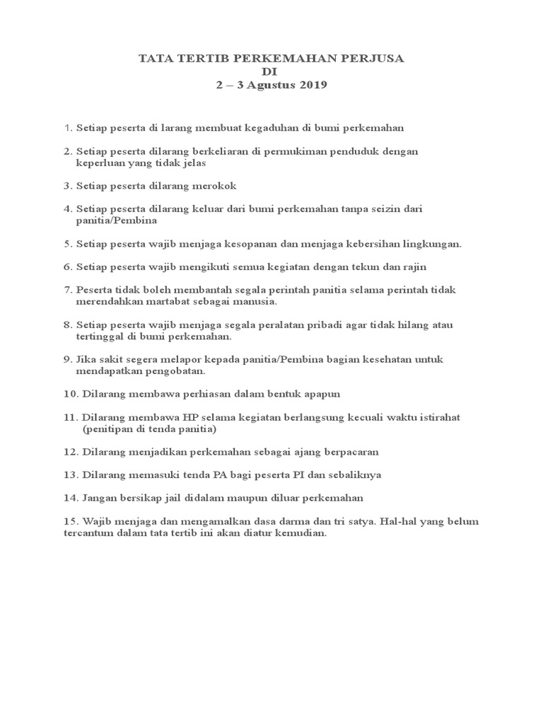 Tata Tertib Perkemahan Perjusa | PDF