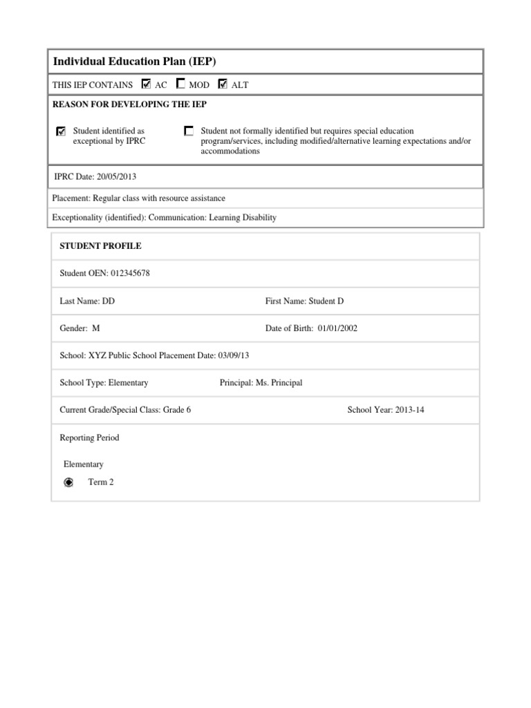 IEP Overview for Special Education Student | PDF | Individualized ...