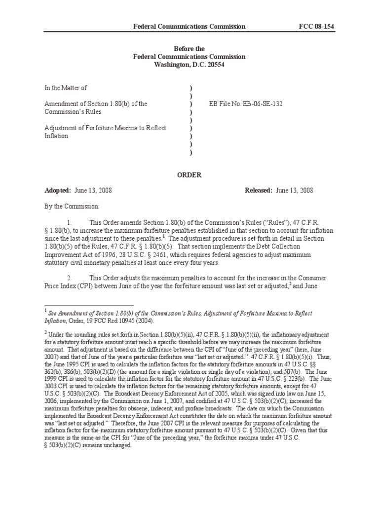 Federal Communications Commission FCC 08-154 | PDF | Federal ...