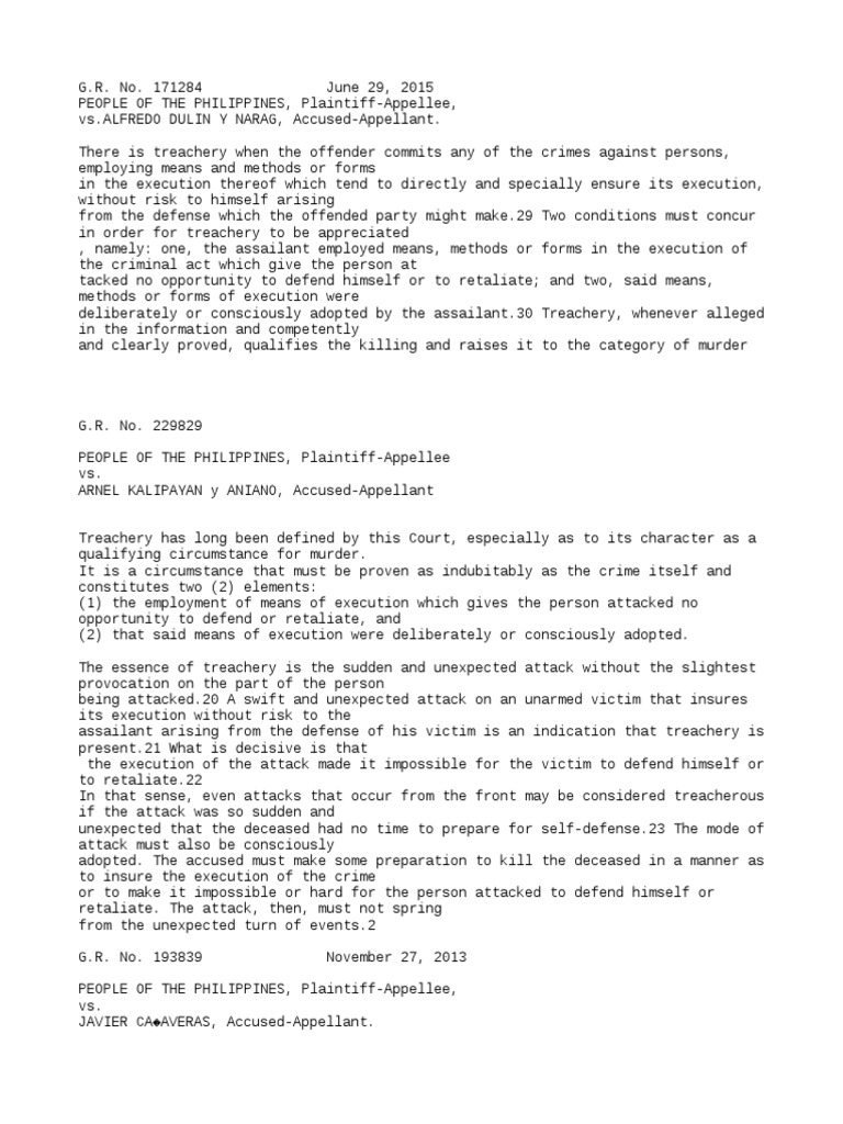 Jurisprudence - Treachery | PDF | Murder | Crime & Violence Jurisprudence - Treachery | PDF | Murder | Crime & Violence