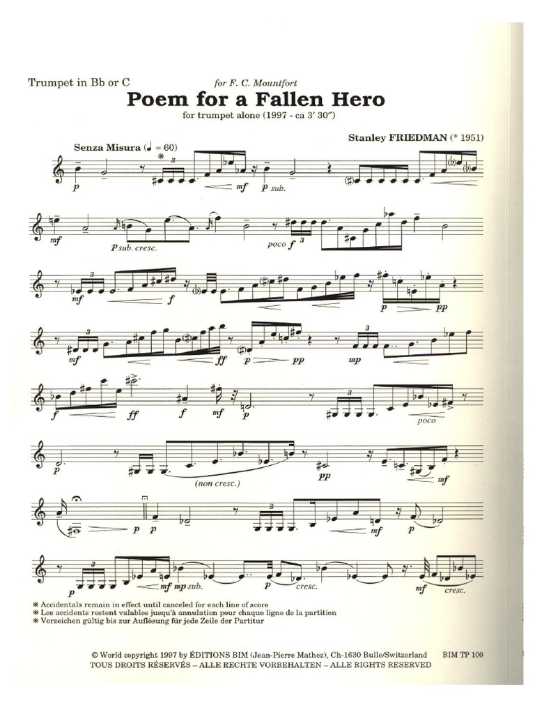Friedman - Poem For A Fallen Hero Tromba Sola PDF | PDF