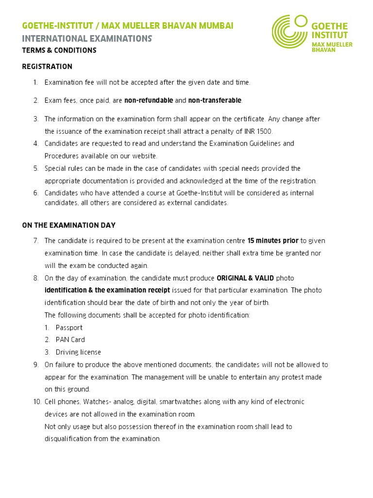 German Language Goethe Exam Rules | PDF | Identity Document ...