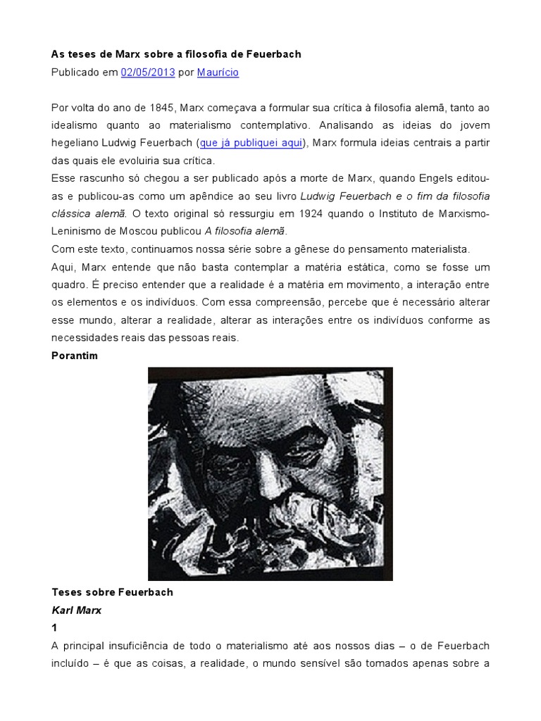 Crítica de Marx a Feuerbach | PDF | Práxis | Karl Marx
