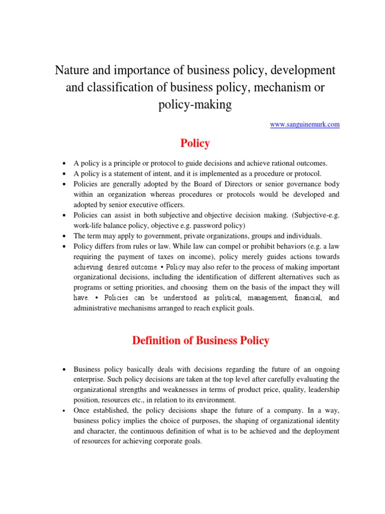 Business Policy: Definition and Importance | PDF | Policy | Cognition