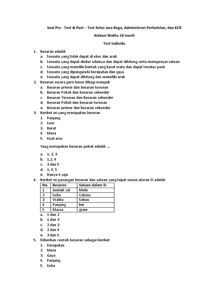 Soal Pretest Post Test | PDF