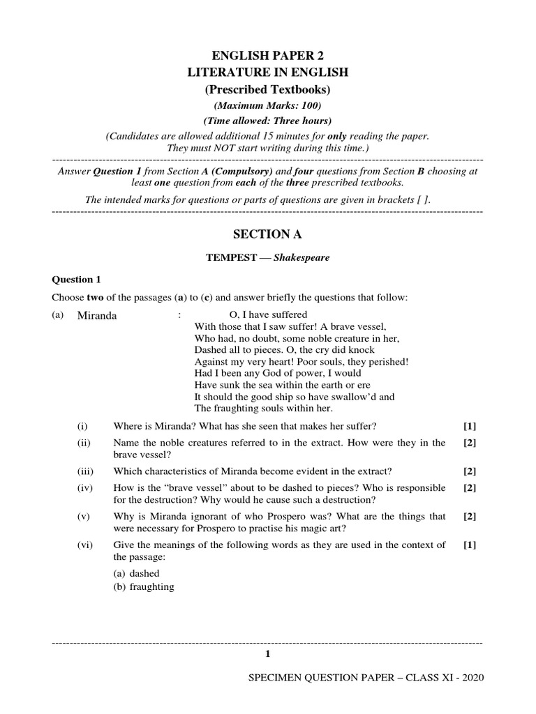 LITERATURE IN ENGLISH (English Paper 2) PDF | PDF | The Tempest