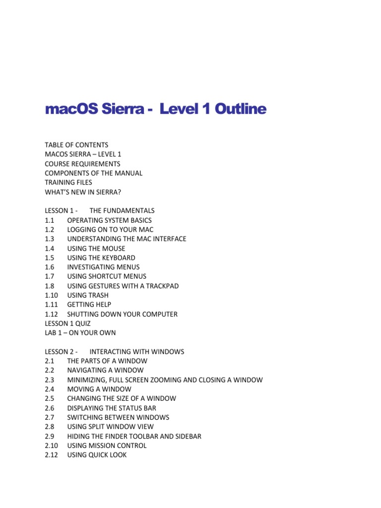 Macos Sierra - Level 1 Outline | PDF | Finder (Software) | Mac Os