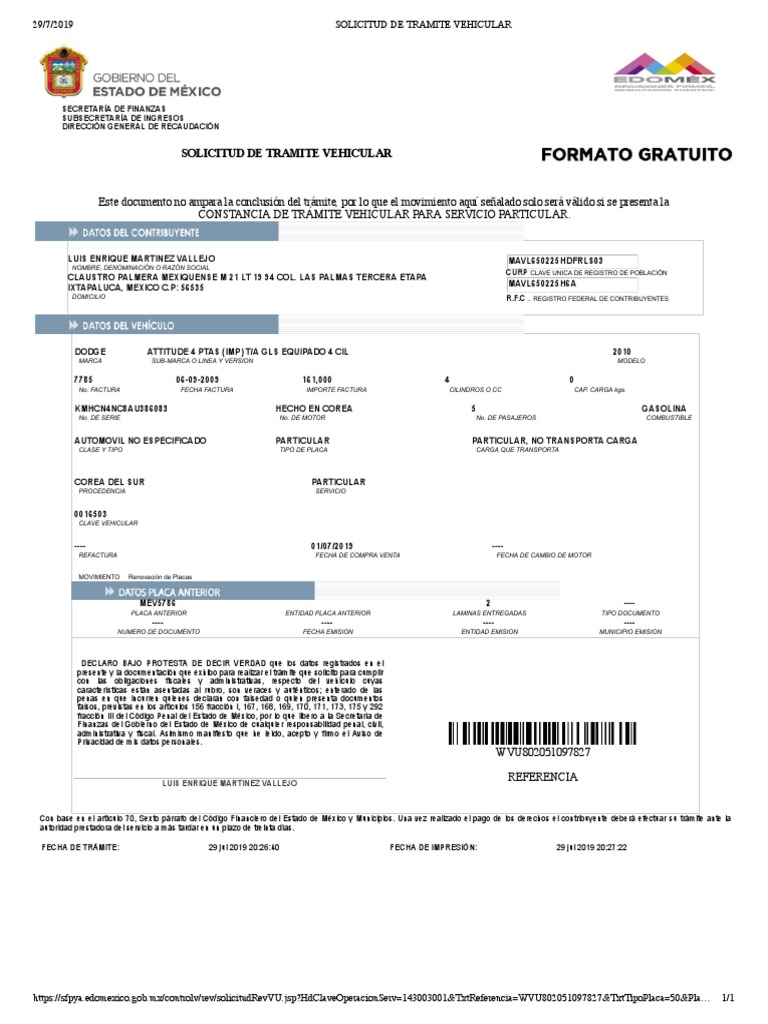 Solicitud de Tramite Vehicular