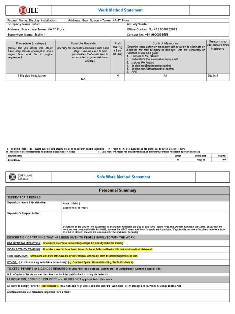 AV Work Method Statement (WMS) | PDF | Personal Protective Equipment ...